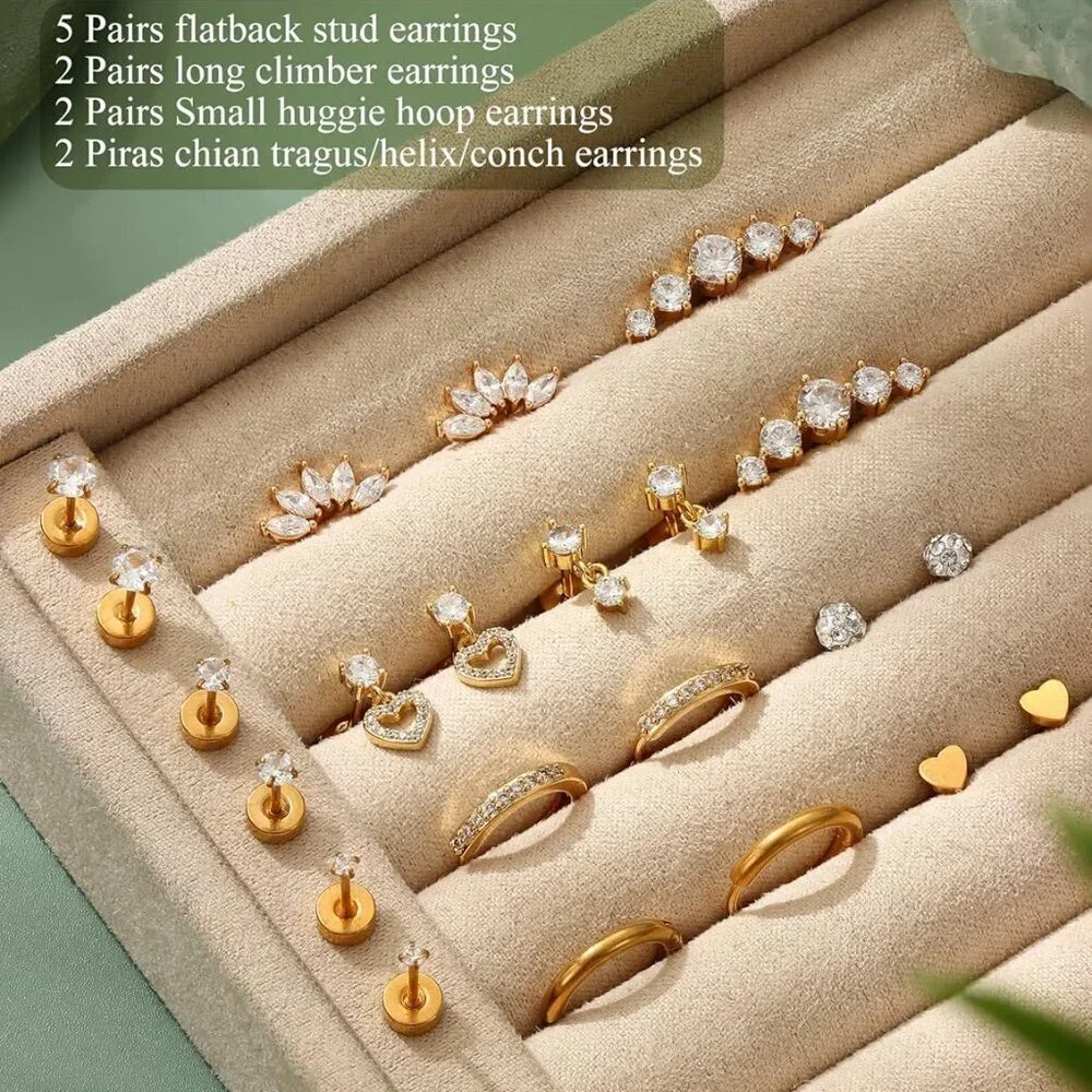 Jewelry | Flat Back Earrings Set Hypoallergenic Sterling Steel Women ...